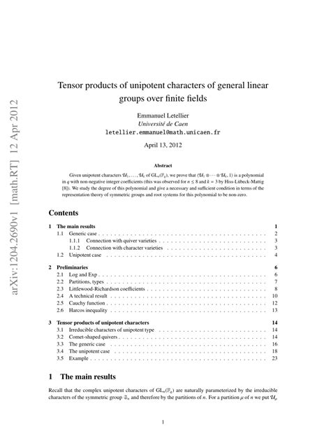 Pdf Tensor Products Of Unipotent Characters Of General Linear Groups