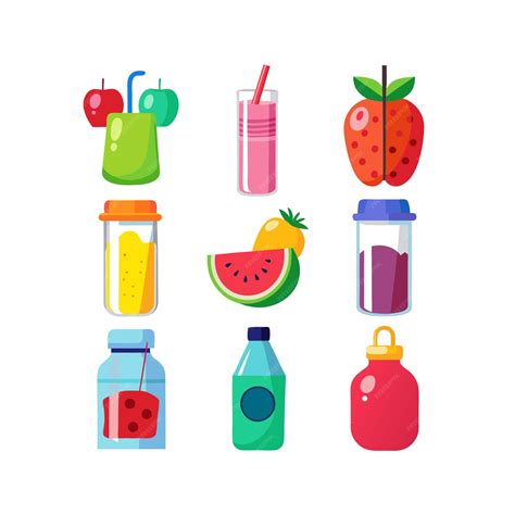 Set Of Drink Bottole With Fruits Icons Premium Ai Generated Vector