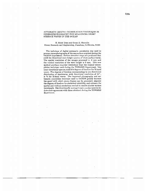Automatic Digital Correlation Technique In Stereophotography For