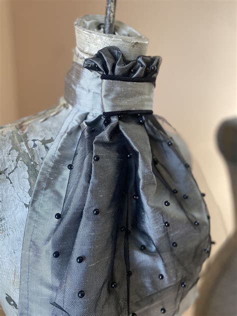 Gray Silk Stock Tie With Black Pearl Netting — Equus Couture