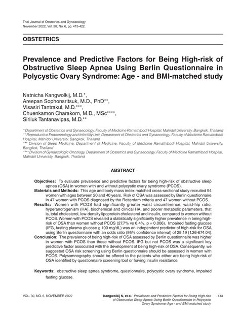 Pdf Prevalence And Predictive Factors For Being High Risk Of Obstructive Sleep Apnea Using