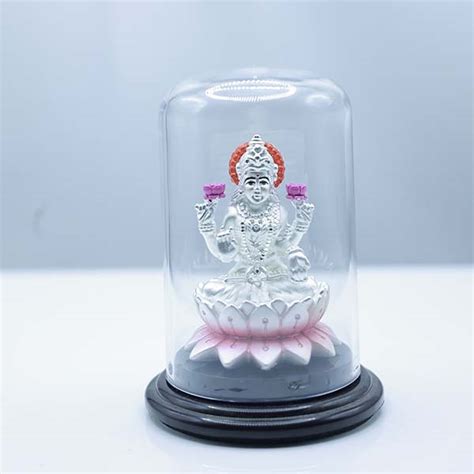 999 Pure Silver Goddess Lakshmi Idol With Glass Dome Display