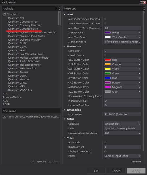 Currency Matrix For Ninjatrader 8 Information And Configuration Quantum Trading Indicators