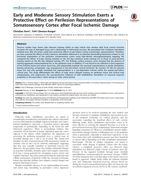 Pdf Early And Moderate Sensory Stimulation Exerts A Protective Effect On Perilesion