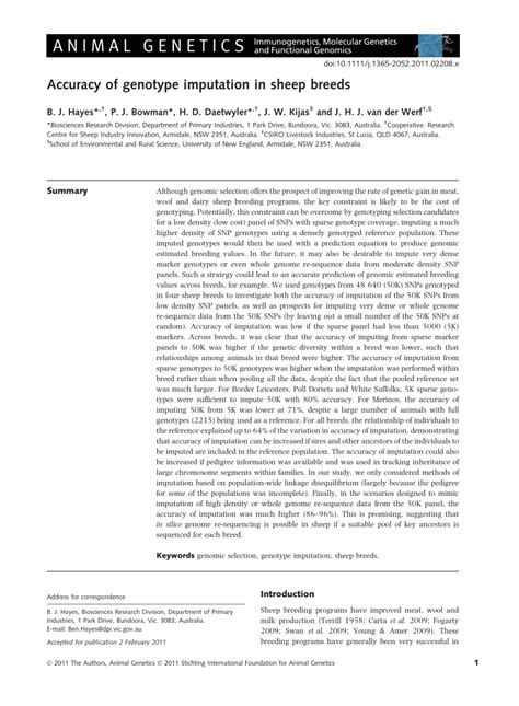 Pdf Accuracy Of Genotype Imputation In Sheep Breeds