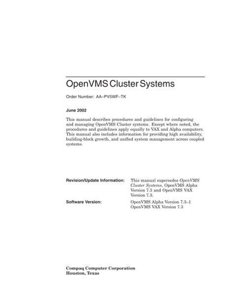 openvms cluster systems openvms systems hp