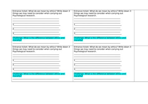 Edexcel Psychology 9 1 Gcse New Spec Unit 1 Lesson 20 Ethics Teaching Resources