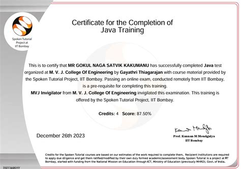 Gokul Satvik On Linkedin Java Programming Certification Iitbombay Spokentutorial