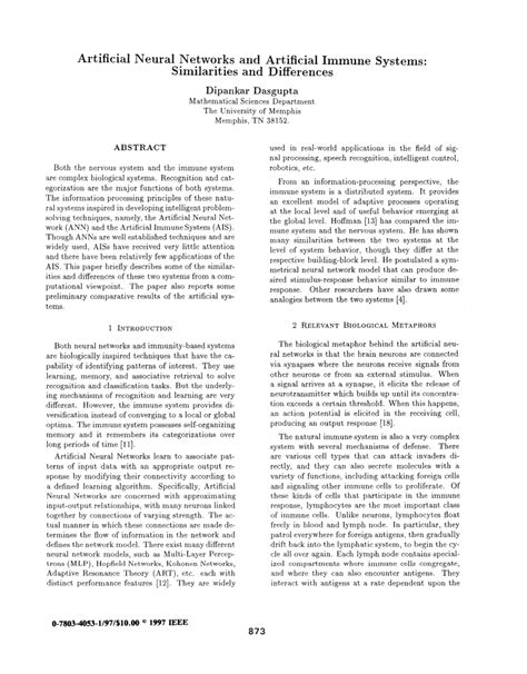 Pdf Artificial Neural Networks And Artificial Immune Systems Similarities And Differences