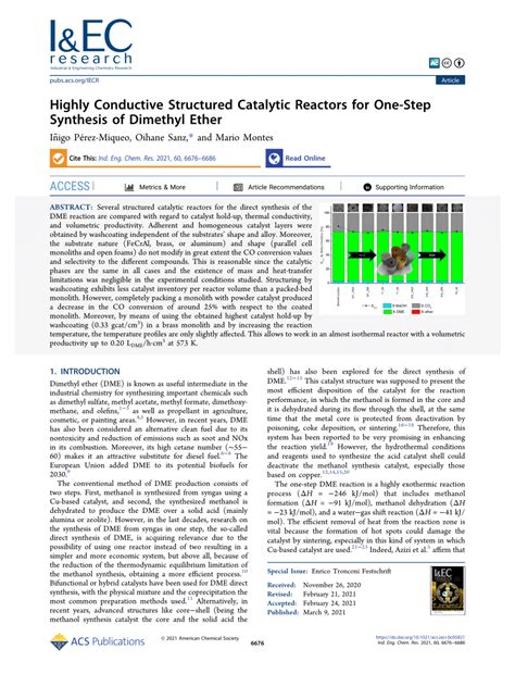 Pdf Highly Conductive Structured Catalytic Reactors For One Step Synthesis Of Dimethyl Ether