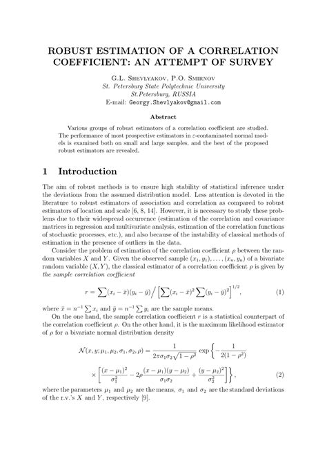 PDF Robust Estimation Of A Correlation Coefficient An Attempt Of Survey