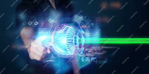 Cirurgia Ocular A Laser Holograma Do Olho Humano E Feixe De Laser O