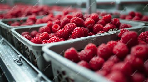 Premium Photo Raspberry Boxes On A Conveyor Belt