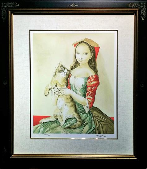 藤田嗣治 猫を抱いた頭巾の少女リトグラフ 画面 4536cm 画廊アートエミュウ Art EMY