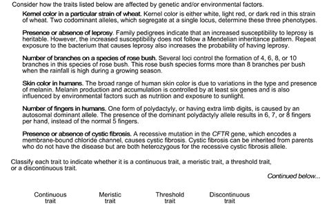 solved consider how the traits listed below are affected by