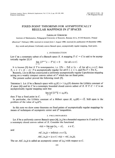 Pdf Fixed Point Theorems For Asymptotically Regular Mappings In Lp Spaces