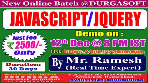 Javascriptjquery Online Training Durgasoft Youtube