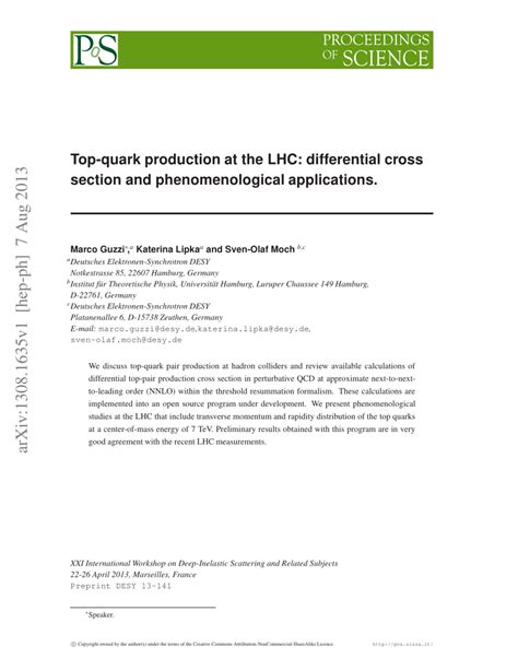 Pdf Top Quark Production At The Lhc Differential Cross Section And Phenomenological Applications