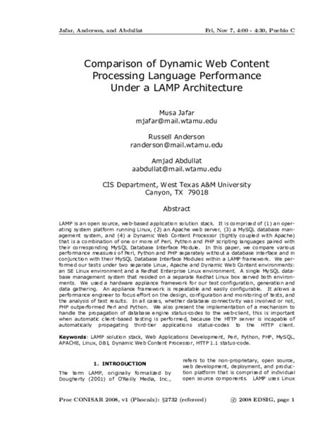 Pdf Comparison Of Dynamic Web Content Processing Language Performance Under A Lamp Architecture
