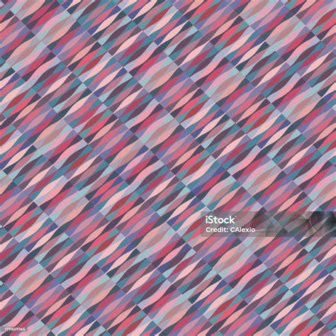 여러 가지 빛깔의 대각선 점선이 있는 매끄럽게 반복되는 기하학적 패턴 분홍색 빨간색 파란색 타일이 있는 복고풍 스타일의 줄무늬 모자이크 줄무늬 그래픽 질감 벡터 이미지입니다
