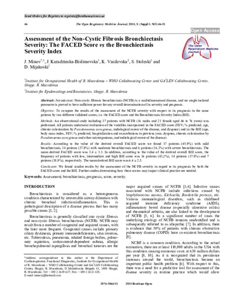 Pdf Assessment Of The Non Cystic Fibrosis Bronchiectasis Severity