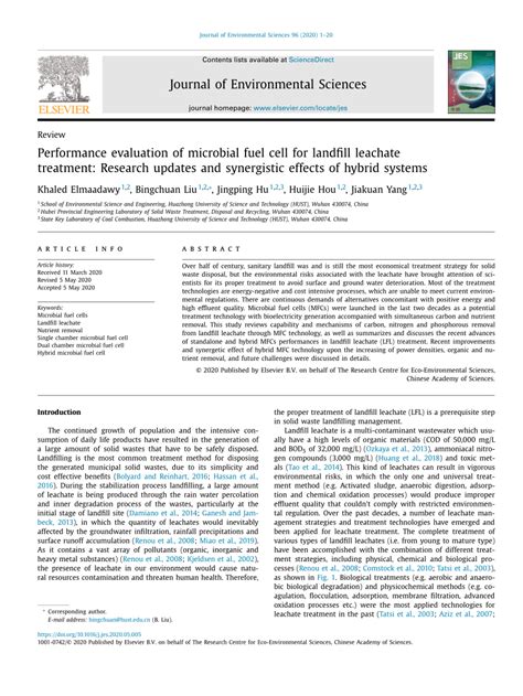 Pdf Performance Evaluation Of Microbial Fuel Cell For Landfill