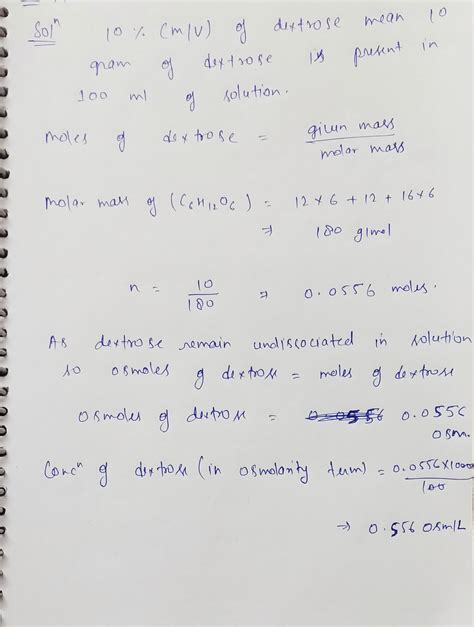 [solved] 10 M V Dextrose C6h12o6 Used To Provide Fluids And Energy For Course Hero