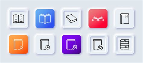 소설 세트 아이콘입니다 책 작가 스크롤 편지 전자 책 컴퓨터 이야기 동화 문학 영감 램프 읽기 취미 직업 독서 개념입니다 신형성 스타일 벡터 선 아이콘 교과서에 대한 스톡