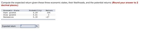 Solved Compute The Expected Return Given These Three Chegg Com