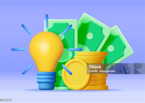 황금 동전과 지폐가있는 3d 전구 3차원 형태에 대한 스톡 벡터 아트 및 기타 이미지 3차원 형태 경제 에너지 요금 Istock