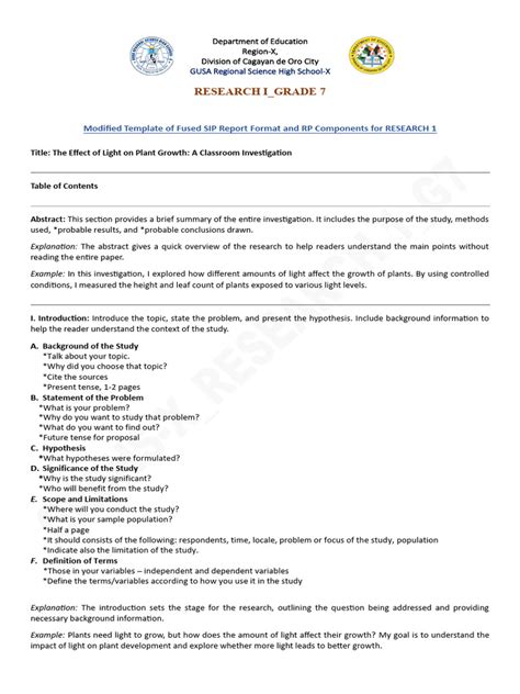 Modified Sip Rp Reportformatg7 Pdf Experiment Hypothesis