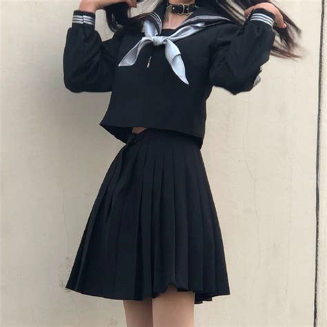 พร้อมส่ง️ ชุดกะลาสีดั้งเดิมสีดำ ชุดบาร์บี้ดราก้อนมังกรเงิน Jk เสื้อเชิ้ตสีดำ เดรสผู้หญิง ชุด