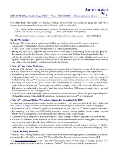 Sutherland Hdl Verilogsystemverilog Training Workshops