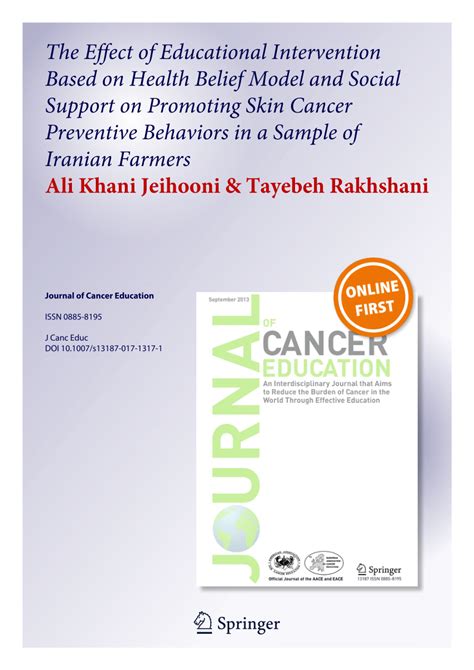 Pdf The Effect Of Educational Intervention Based On Health Belief Model And Social Support On