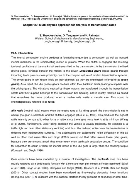 pdf multi physics approach for analysis of transmission rattle
