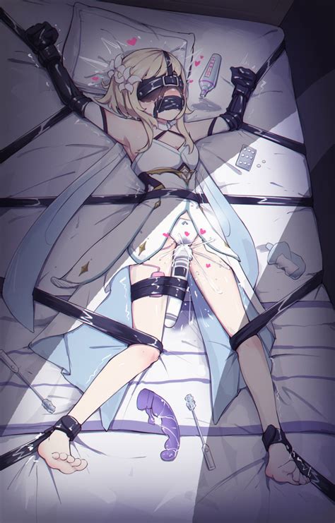 Rule 34 1girls Absurdres Aphrodisiac Armpits Arms Up Barefoot Bed Blindfold Blindfolded Blonde