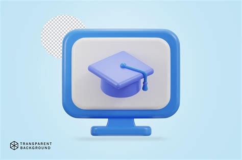 Premium Psd Computer Monitor Display And Graduation Cap Online Education Icon