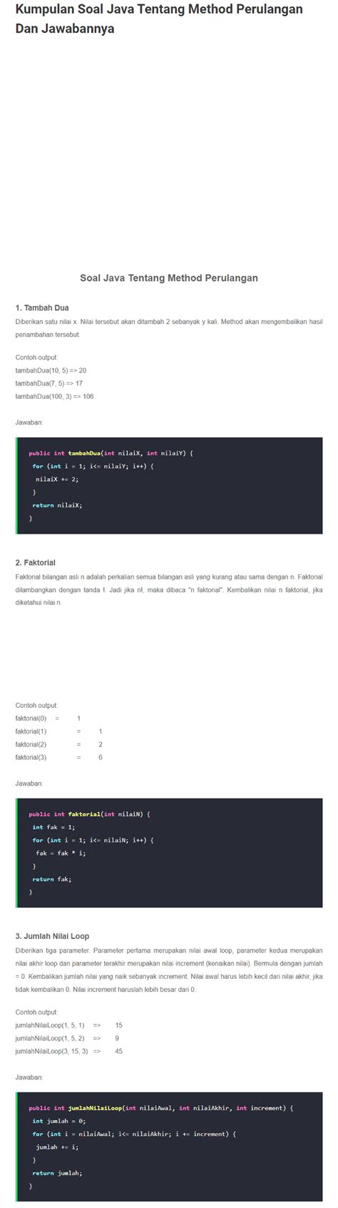 Kumpulan Soal Java Tentang Method Perulangan Dan Jawabannya