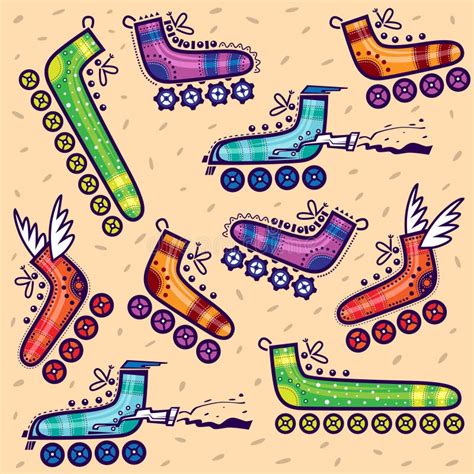 Pattern Different Types Of Roller Skates Stock Vector Illustration Of Cartoon Objects 46066838