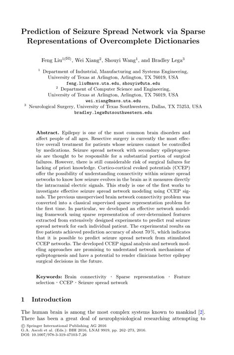 Pdf Prediction Of Seizure Spread Network Via Sparse Representations