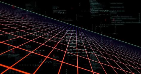 Creating Animation Red Lines Grid Overlaying Digital Code For Futuristic Technology Stock Video