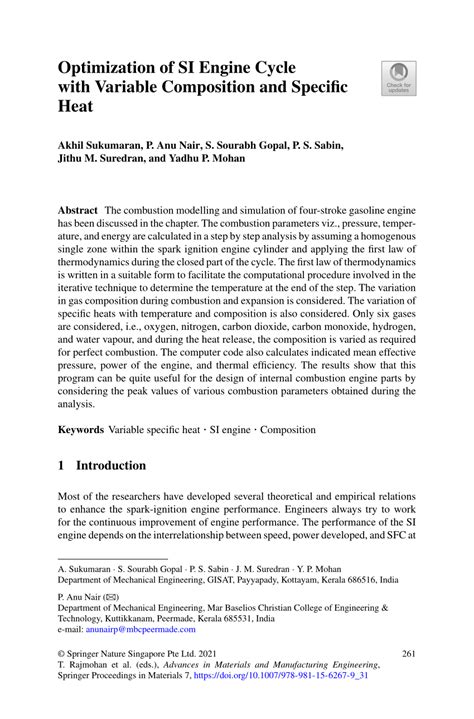 Pdf Optimization Of Si Engine Cycle With Variable Composition And Specific Heat