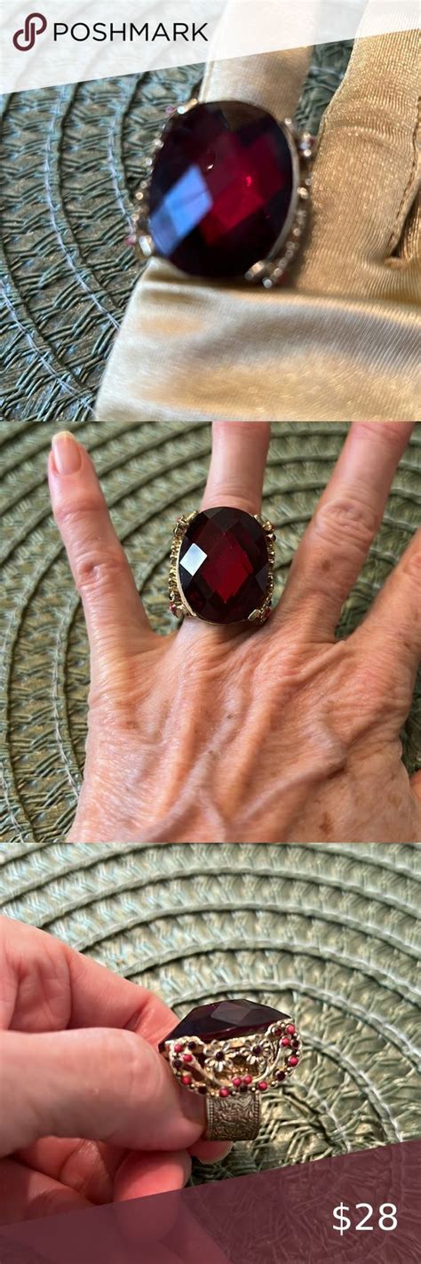Curations Beautiful Large Red Stone Ring Wflower Details On An Ornate Band In 2022 Red Stone