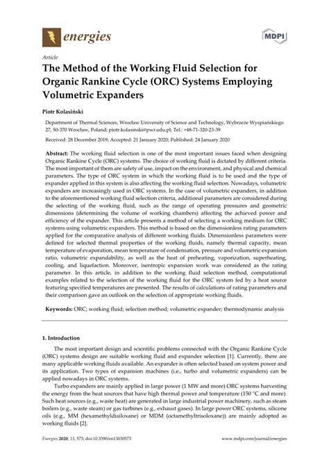 Pdf The Method Of The Working Fluid Selection For Organic Rankine Cycle Orc Systems