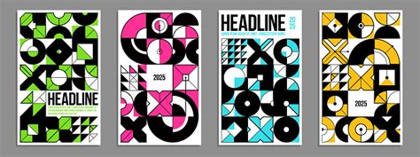 바우하우스 스타일의 기하학적 벡터 포스터 및 표지 광고 시트 레이아웃 기술 엔지니어링 스타일 모양 기계 브로셔 또는 책 표지 A4 용지에 대한 스톡 벡터 아트 및 기타