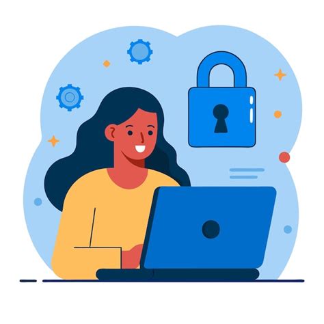 Flat Design A Woman Using A Laptop Cyber Security Illustration Premium AI Generated Vector