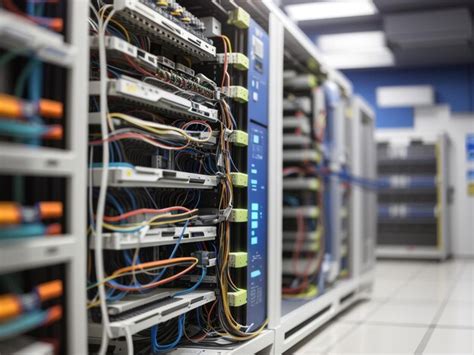 Premium AI Image Server Room With Switch Internet Cables And Wiring View