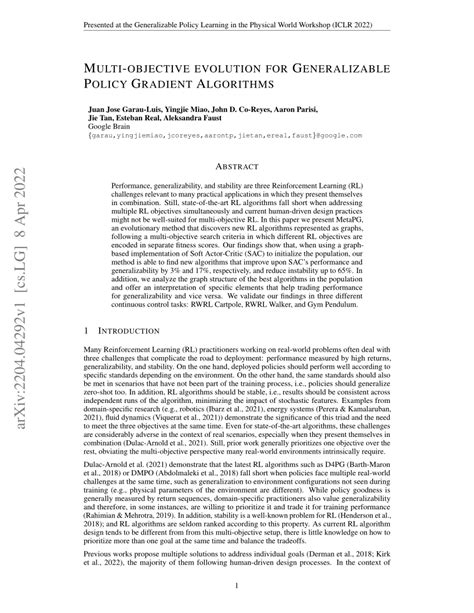 Pdf Multi Objective Evolution For Generalizable Policy Gradient