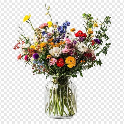 Яркий весенний букет в стеклянной вазе Бесплатный Psd