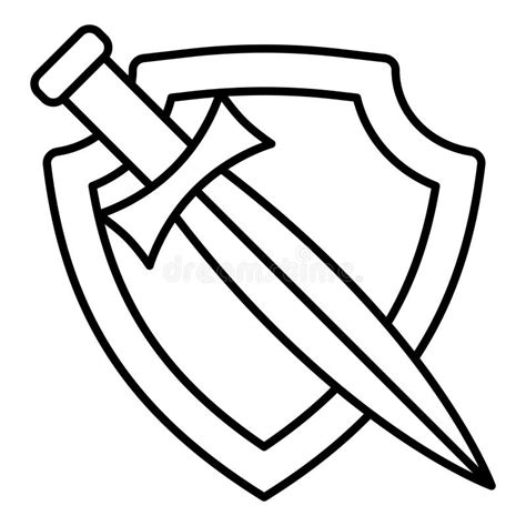 Sword Knife With Shield Thin Line Icon Medieval Culture Concept